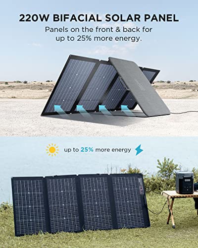 EF ECOFLOW Solar Generator DELTA2 with 220W Solar Panel, LFP(LiFePO4) Battery, Fast Charging, Portable Power Station for Home Backup Power, Camping & RVs