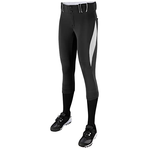 CHAMPRO Surge Traditional Low-Rise Fastpitch Softball Pant with Contrast-Color Braid Piping - Small,Black, White