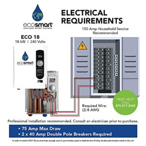 EcoSmart ECO 18 Electric Tankless Water Heater, 18 KW at 240 Volts with Patented Self Modulating Technology