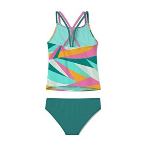 Speedo Girls' Swimsuit Two Piece Tankini Thin Strap, Wavy Enamel Blue