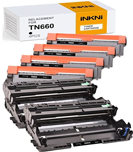 INKNI TN-660 DR-630 Compatible Toner Cartridge Replacement for Brother TN660 TN630 Toner Cartridges and DR630 Drum Unit (4 Pack Toner + 2 Drum Unit)