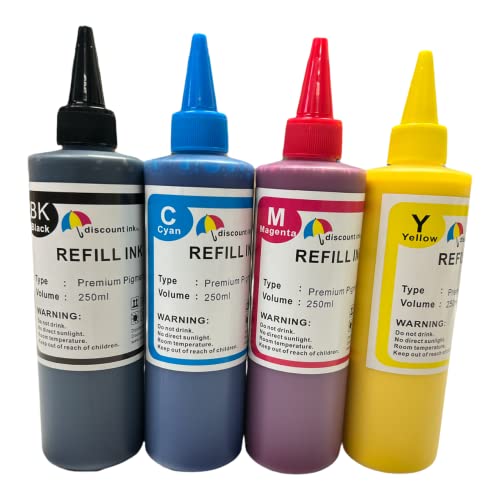 Inkpro 4x250ml Pigment Refill Ink Bottles Compatible for All Epson Workforce Epson EcoTank HP Officejet HP Deskjet Brother MFC Canon Pixma Printers Model