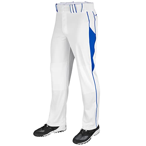 CHAMPRO Triple Crown OB2 Open-Bottom Loose Fit Baseball Pants with Adjustable Inseam and Reinforced Sliding Areas, White,Royal, Medium