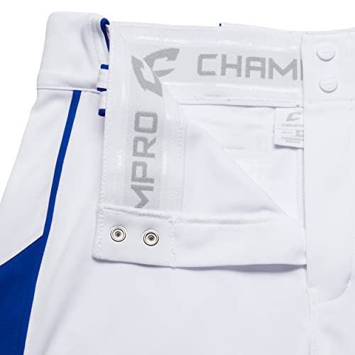 CHAMPRO Triple Crown OB2 Open-Bottom Loose Fit Baseball Pants with Adjustable Inseam and Reinforced Sliding Areas, White,Royal, Medium