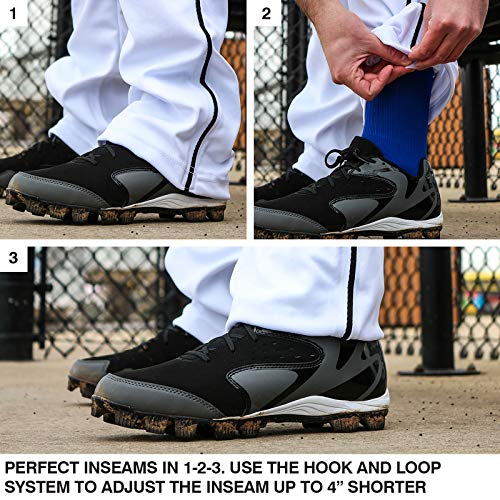 CHAMPRO Triple Crown OB2 Open-Bottom Loose Fit Baseball Pants with Adjustable Inseam and Reinforced Sliding Areas, White,Royal, Medium