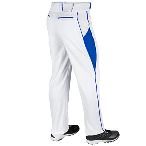 CHAMPRO Triple Crown OB2 Open-Bottom Loose Fit Baseball Pants with Adjustable Inseam and Reinforced Sliding Areas, White,Royal, Medium