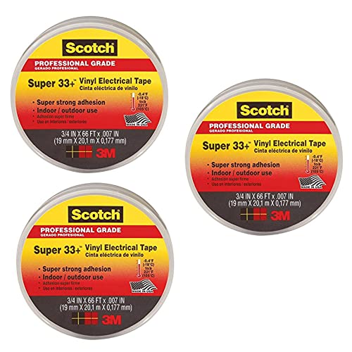 3M Scotch Super 33+ Vinyl Electrical Tape, .75-Inch by 66-Feet, 3-PACK