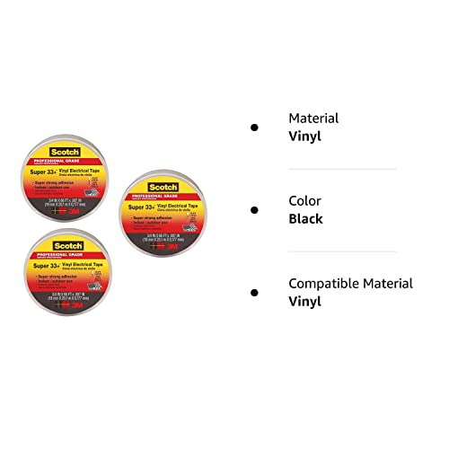 3M Scotch Super 33+ Vinyl Electrical Tape, .75-Inch by 66-Feet, 3-PACK