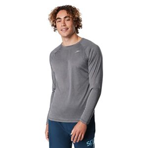 speedo men’s standard uv swim shirt long sleeve fitness rashguard, black heather, x-large