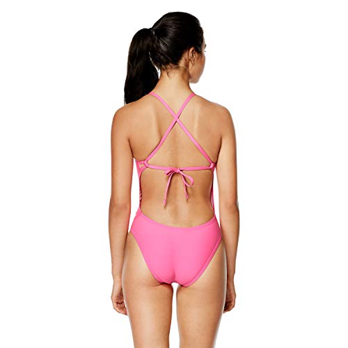 Speedo Women's Standard Swimsuit One Piece Endurance Turnz Tie Back Solid, Pink Glo, 22