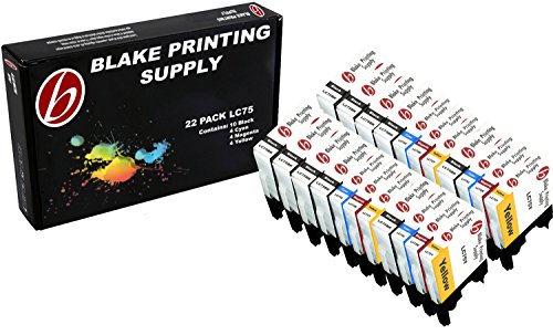 22 Pack Blake Printing Supply LC75 High Yield Ink Cartridges for Brother MFC-J280W MFC-J430W MFC-J435W MFC-J5910DW MFC-J625W MFC-J6510DW MFC-J6710DW MFC-J6910DW MFC-J825DW MFC-J835DW