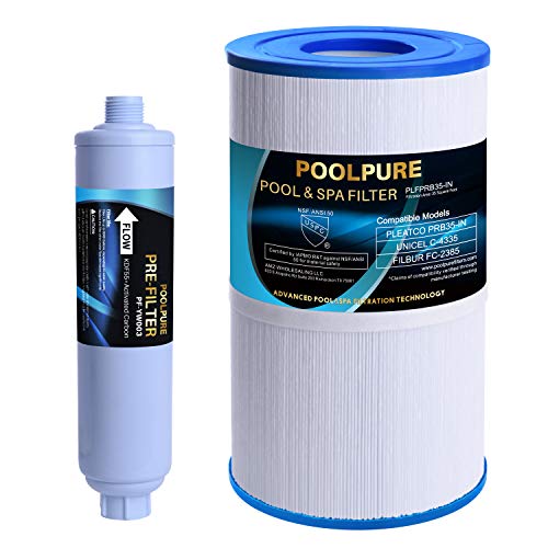 POOLPURE Garden Hose End Pre Filter and Pleatco PRB35-IN Replacement Spa Filter Suit, Compatible with Unicel C-4335, Guardian 409-219, Filbur FC-2385, 17-2482, 25393, 303557, Drop in Hot Tub Filter