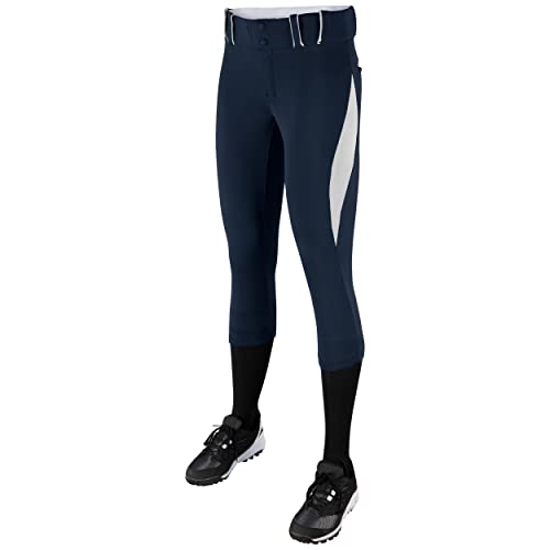 CHAMPRO girls Low-rise Fastpitch Softball Surge Traditional Style Low Rise Pant, Navy, White, X-Large US