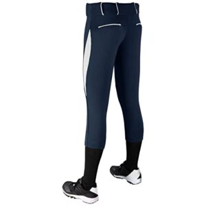 CHAMPRO girls Low-rise Fastpitch Softball Surge Traditional Style Low Rise Pant, Navy, White, X-Large US