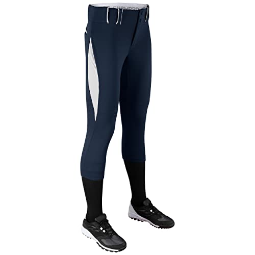 CHAMPRO girls Low-rise Fastpitch Softball Surge Traditional Style Low Rise Pant, Navy, White, X-Large US