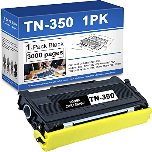 1 Pack TN-350 Black Toner Cartridge Replacement for Brother TN350 DCP-7010 7020 IntelliFax 2820 MFC-7220 7420 HL-2030 2040 Printer Toner.