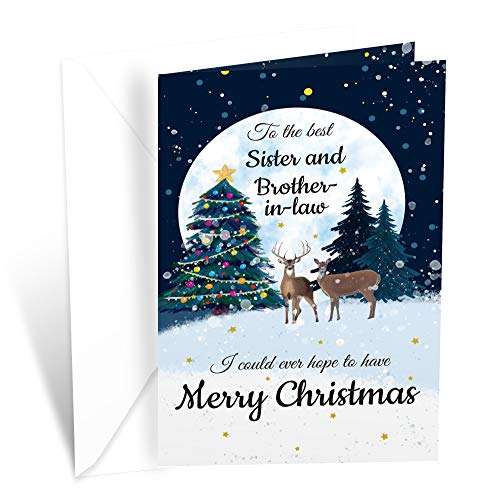 Christmas Card Sister and Brother In Law (Husband), Prime Greetings, Made in America, Eco-Friendly, Thick Card Stock with Premium Envelope 5in x 7.75in, Packaged in Protective Mailer