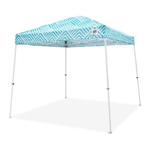 e-z up sprint 10′ x 10′ shelter with geo print, aqua top, and white frame