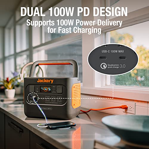 Jackery Solar Generator 1000 PRO, 1002Wh Power Station with 2* 80W Solar Panels, AC Fast Charging in 1.8 Hours, Dual PD 100W Ports, Two-Sided Sunlight Absorption, for RV Outdoor Camping & Power Outages