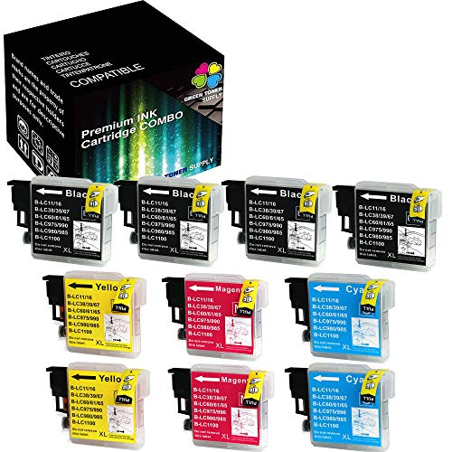 Green Toner Supply (Pack of 10) Compatible Replacement for LC61 LC65 LC-61 LC-65 Ink Cartridge LC 61 65 61/65 High Yield (4B/2C/2Y/2M) for MFC-J410W MFC-J415W MFC-J615W MFC-J630W Inkjet Printer