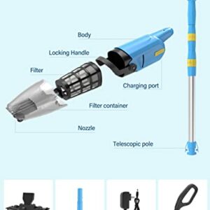 Efurden Handheld Pool Vacuum, Rechargeable Pool Cleaner with Running Time up to 60-Minutes Ideal for Above Ground Pools, Spas and Hot Tub for Sand and Debris, Blue