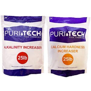 puri tech chemicals 25 lb calcium hardness increaser & 25 lb alkalinity increaser kit for swimming pools & spas balance chemical levels keep surfaces & water clean