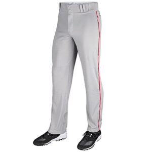 champro men’s standard triple crown open bottom adult baseball pants, grey, scarlet pipe, large