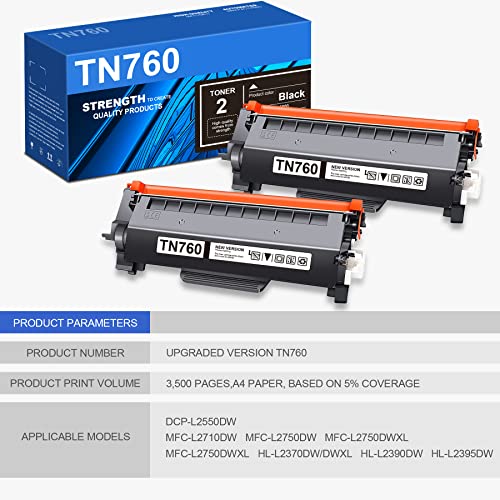 XAV Compatible TN 760 Toner Cartridge Replacement for Brother TN-760 TN760 TN 760 for HL-L2395DW HL-L2390DW HL-L2370DW HL-L2350DW MFC-L2750DWXL L2750DW L2710DW DCP-L2550DW Printer (2PK TN760 Toner)