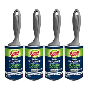 scotch-brite 50% stickier jumbo surface lint roller, 4 rollers, 80 sheets per roller, 320 sheets total