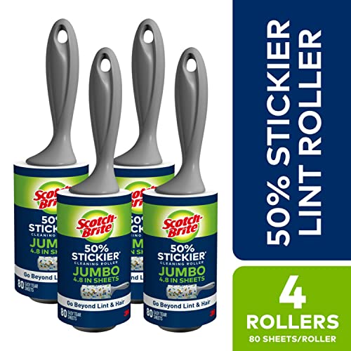 Scotch-Brite 50% Stickier Jumbo Surface Lint Roller, 4 Rollers, 80 Sheets Per Roller, 320 Sheets Total