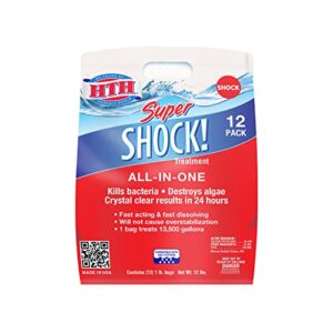 hth 52026 super shock treatment swimming pool chlorine cleaner, 1 lb (pack of 12)