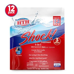 HTH 52026 Super Shock Treatment Swimming Pool Chlorine Cleaner, 1 lb (Pack of 12)