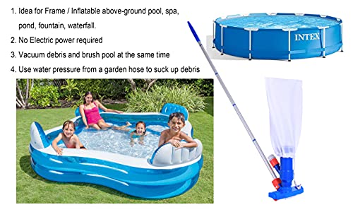 PoolSupplyTown Pool Spa Jet Vacuum Cleaner w/ Brush & 48-inch Poles, Ideal for Frame Aboveground/Inflatable Pool, Spa, Hot Tub, Pond, Fountain Vacuuming, No Electric Power Needed, Use Water Pressure From Garden Hose to Vacuum (Optional, A Telescopic Pool