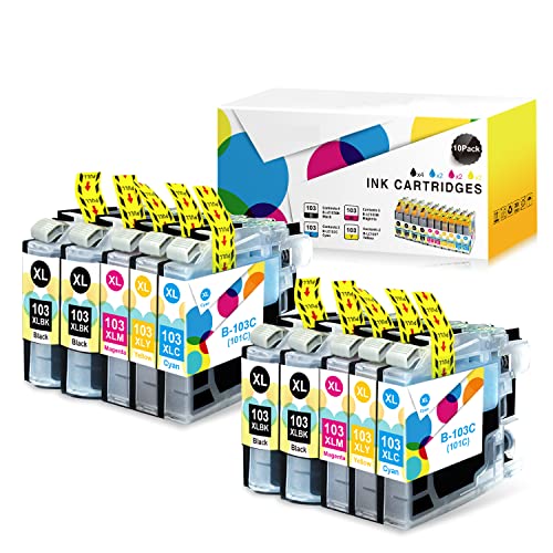 Compatible Ink Cartridge Replacement for Brother LC103 LC103XL LC101 LC 101 XL for MFC-J470DW MFC-J475DW MFC-J870DW MFC-J875DW Printer, 10P Combo Pack(4 Back, 2 Yellow, 2 Cyan, 2 Magenta)