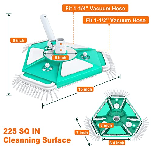 PooLuck Pool Vacuum Head with Side Nylon Bristles【Newest】, Weighted Triangular Pool Vacuum Head with Swivel Rotatable Handle, Connect 1-1/4" 1-1/2" Hose for Above Ground Pool Safe on Vinyl Liner Pool