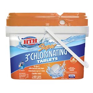 hth 42034 super 3″ chlorinating tablets for swimming pools, 25 lbs