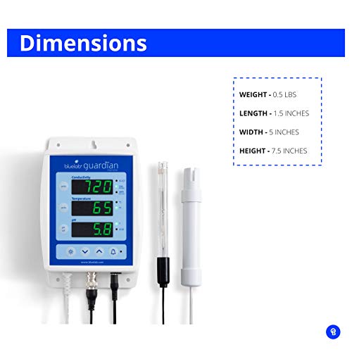 Bluelab MONGUA Guardian Monitor for pH, Temperature, and Conductivity (TDS) Measurements in Water with Easy Calibration, 3 in 1 Digital Nutrient Meter for Hydroponic System and Indoor Plant Grow White