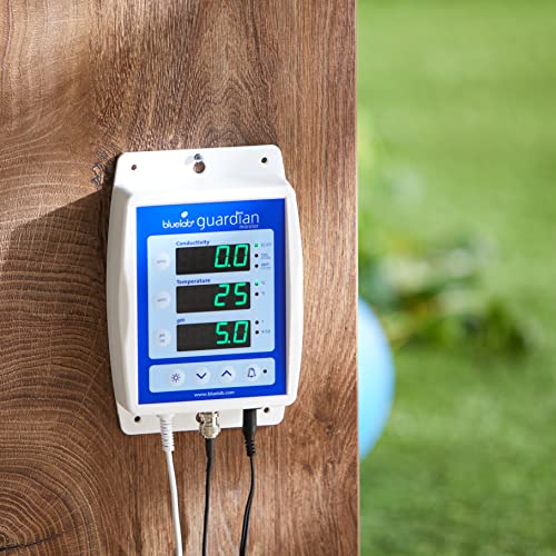 Bluelab MONGUA Guardian Monitor for pH, Temperature, and Conductivity (TDS) Measurements in Water with Easy Calibration, 3 in 1 Digital Nutrient Meter for Hydroponic System and Indoor Plant Grow White