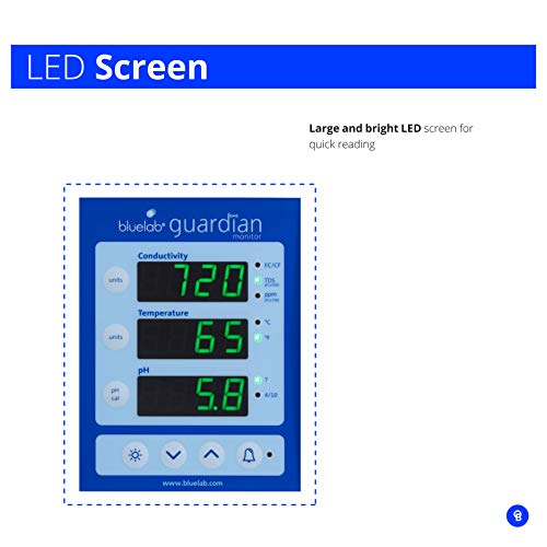 Bluelab MONGUA Guardian Monitor for pH, Temperature, and Conductivity (TDS) Measurements in Water with Easy Calibration, 3 in 1 Digital Nutrient Meter for Hydroponic System and Indoor Plant Grow White