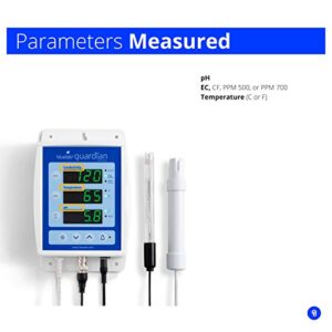 Bluelab MONGUA Guardian Monitor for pH, Temperature, and Conductivity (TDS) Measurements in Water with Easy Calibration, 3 in 1 Digital Nutrient Meter for Hydroponic System and Indoor Plant Grow White