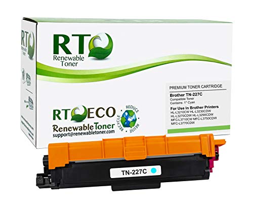 Renewable Toner TN227 Compatible Toner Cartridge High Yield Replacement for Brother TN-227 TN227 TN-227C TN227C HL-L3270 L3210 L3230C L3290 MFC-L3710 L3750 L3770 (Cyan)