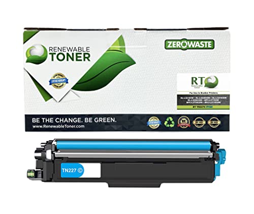 Renewable Toner TN227 Compatible Toner Cartridge High Yield Replacement for Brother TN-227 TN227 TN-227C TN227C HL-L3270 L3210 L3230C L3290 MFC-L3710 L3750 L3770 (Cyan)