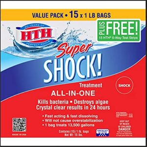 hth 52123 super shock treatment swimming pool chlorine cleaner, 1 lb (pack of 15)