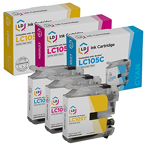 LD Compatible Ink Cartridge Replacement for Brother LC105 Super High Yield (Cyan, Magenta, Yellow, 3-Pack)