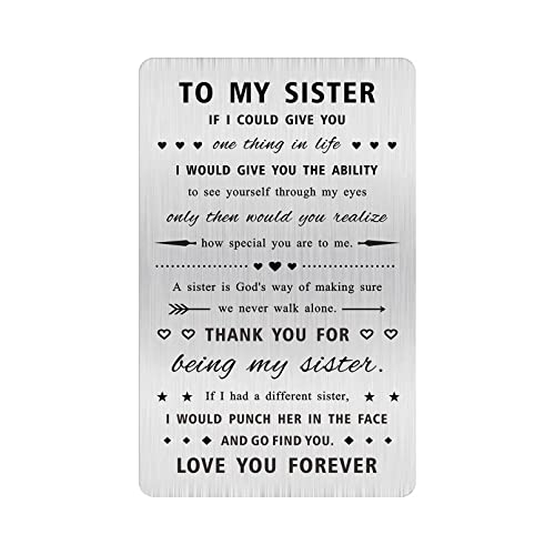 Alotozo Thank You for Being My Sister Wallet Card, Sister Bday Gifts, Engraved Card for Sisters from Brother, Christmas