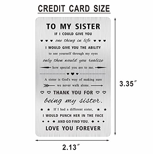 Alotozo Thank You for Being My Sister Wallet Card, Sister Bday Gifts, Engraved Card for Sisters from Brother, Christmas