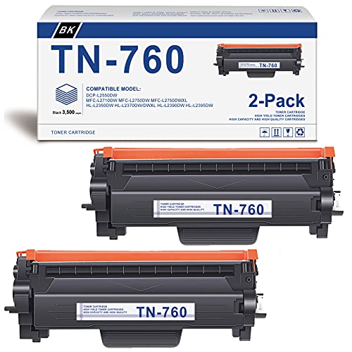 Hydr (Black,2-Pack) Compatible TN-760 High Yield Toner Cartridge Replacement for Brother TN760 HL-L2350DW HL-L2370DW/DWXL MFC-L2750DW MFC-L2750DWXL DCP-L2550DW MFC-L2710DW Printer