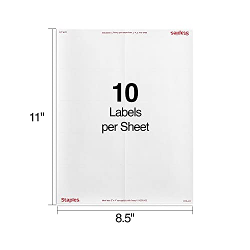 Staples 489565 Laser/Inkjet Shipping Labels 2-Inch X 4-Inch White 10 Labels/Sheet