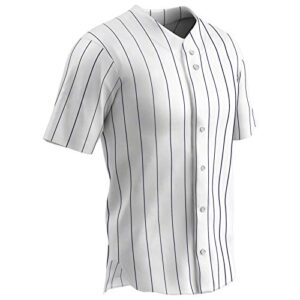 champro standard ace button front baseball jersey, white, navy pin, adult large