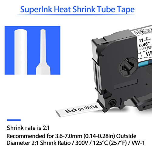 SuperInk 6 Pack Compatible for Brother HSe-231 HSe231 HS-231 HS231 Black on White Heat Shrink Tube Label Tape use in PT-D210 PT-D400 PT-E300 PT-E500 PT-P750WVP Printer (0.46''x 4.92ft,11.7mm x 1.5m)